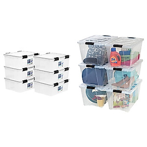 IRIS USA 30.6 Quart WEATHERPRO Plastic Storage Box, 6 Pack & Plastic Storage Container Bin with Secure Lid and Latching Buckles, 6 pack - Clear