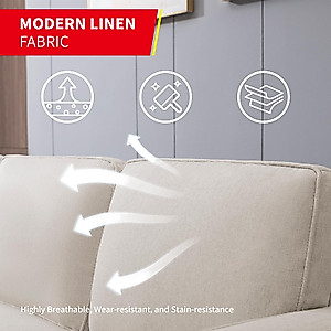 PUREMIND Loveseat Sofa, 54 inch Linen Fabric Small Couch, Modern Upholstered Love Seat Mini Couch with Armrest Pockets, 2 Seater Small Sofa for Small Spaces, Bedroom, Living Room, Office (Beige)