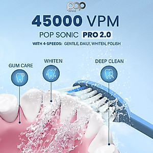 Pop Sonic Pro 2.0 Electric Toothbrush (Blue), Ultrasonic Toothbrush | 45,000 VPM | Electric Toothbrush for Adults & Kids, 4 Mode Electric Tooth Brush - Long-Lasting Dupont Nylon Bristles