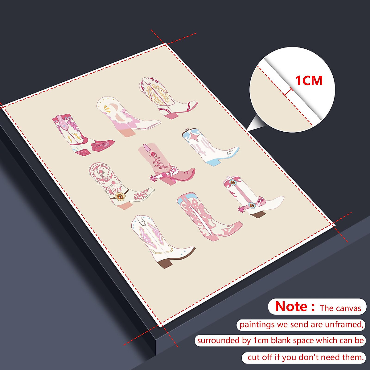 mifyuibytr Cowgirl Boots Print Poster, Pink Western Coastal Cowgirl Boot Aesthetic Canvas Wall Art, Preppy Cowgirl Room Decor 12x16in Unframed