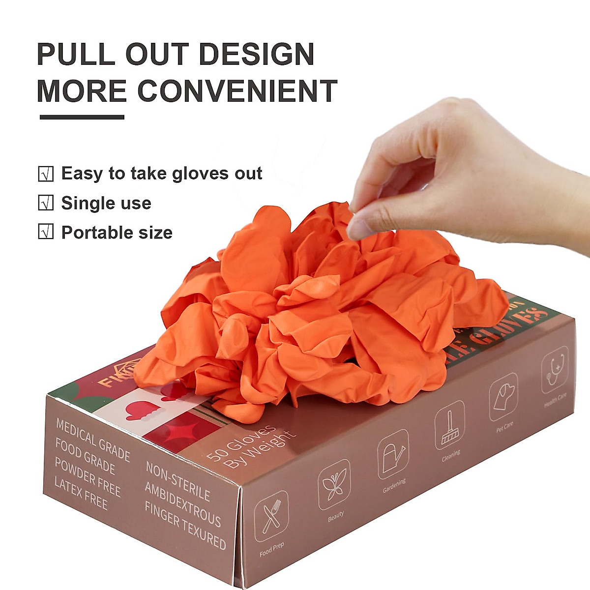 FINITEX Nitrile Disposable Latex Free Gloves Orange - 3.5mil 50PCS Powder Free Gloves Christmas Cleaning Medical Exam Food Gloves (X-Large)