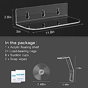 NPPLUS Acrylic Suction Cup Shelf, Tool Free Window Plant Shelves With Legs, 12 Inches Clear Acrylic Indoor Ledge Garden Stand with for Growing Herbs, Microgreens, Succulents,Etc.(1 Pack)
