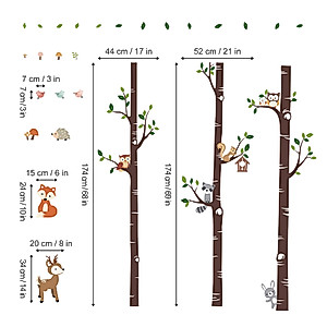 decalmile Large Birch Tree and Forest Animal Wall Decals Owl Squirrel Deer Wall Stickers Baby Nursery Kids Bedroom Living Room Wall Decor (H: 69 Inches)