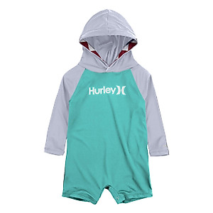 Hurley Baby Boys' Long Sleeve Hooded Coverall, Aurora Green, 6M