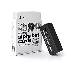 Wee Gallery Educational Flashcards for Babies, Black and White Animal Alphabet, Durable Double Sided Learning Flash Cards, Visual Stimulation, Cognitive Development, Baby, Toddler, Preschool Activity