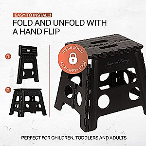 Inspired Living 13" Step Stool, Folding Step Stools for Adults, Plastic Foldable Step Stools Kids, Holds Up To 330 lbs, Collapsible Folding Stool for Kitchen, Bathroom, Bedroom - Black