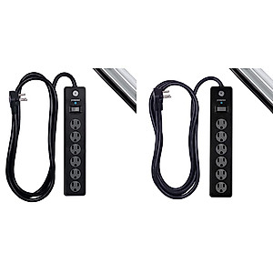 GE 6-Outlet Surge Protectors, 800 Joules & 600 Joules, 6 Ft & 10 Ft Extension Cords, Power Strips, Flat Plugs, Twist-to-Close Safety Covers, Protected Indicator Lights, UL Listed, Black