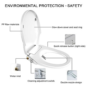 Toilet Seat Bidet Seat with Self Cleaning Dual Nozzles Non electric Separated Rear & Feminine Cleaning Natural Water Spray, soft close toilet seat,Easy DIY Installation