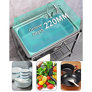 Kitchen Sink for Washing Single Bowl 304 Stainless Steel Utility Sinks Freestanding Outdoor camping dish washing station with Console & Stand for Indoor Garage Kitchen Laundry Room ( Size : 70*46*75cm