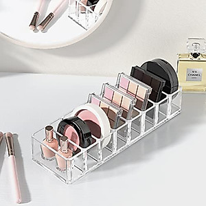 HBlife Clear Acrylic Makeup Compact Organizer, 8 Spaces Vanity Organizer Stand Eyeshadow Pallet Storage for Lipstick Bronzer Powder Highlighter, Skincare Cosmetic Display Cases for Bathroom