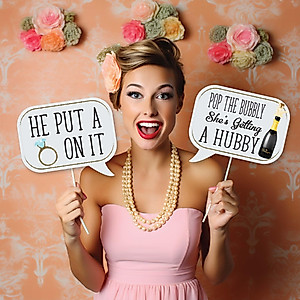 Bridal Shower Photo Booth Props - 41-pc Photo Booth Kit with 8 x 10-Inch Sign, 60 Adhesive Pads, 45 Sticks - Team Bride Photo Booth Props - Bachelorette Props Photo Booth