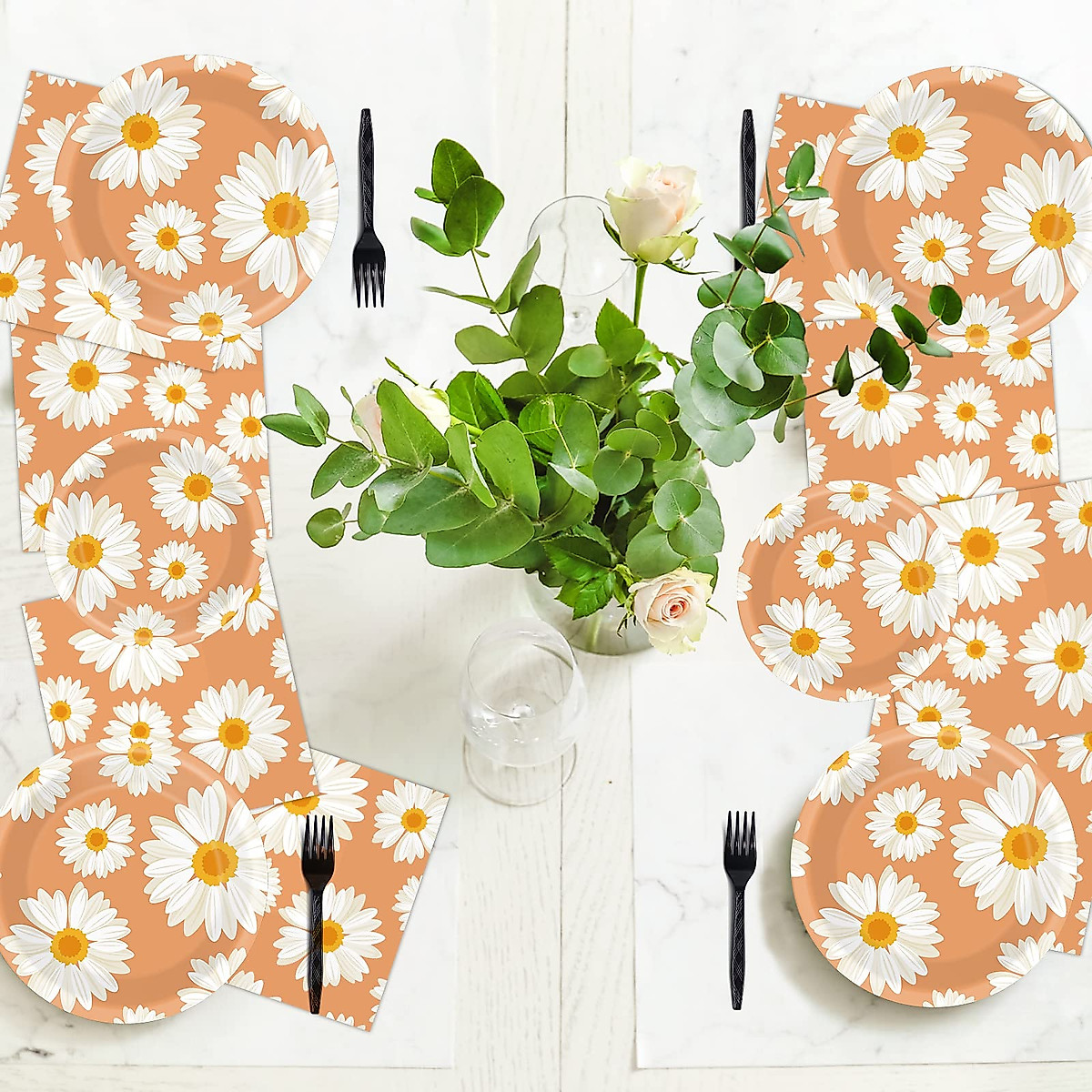 gisgfim 96 Pcs Daisy Flower Party Supplies Paper Plates Napkins Groovy Daisy Party Birthday Tableware Set Daisy Theme Decorations Favors for Girls Baby Shower Wedding Bridal Serves 24