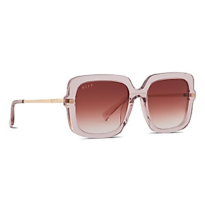 DIFF Sandra Designer Oversized Square Sunglasses for Women UV400 Protection, Light Pink Crystal + Dusk Gradient