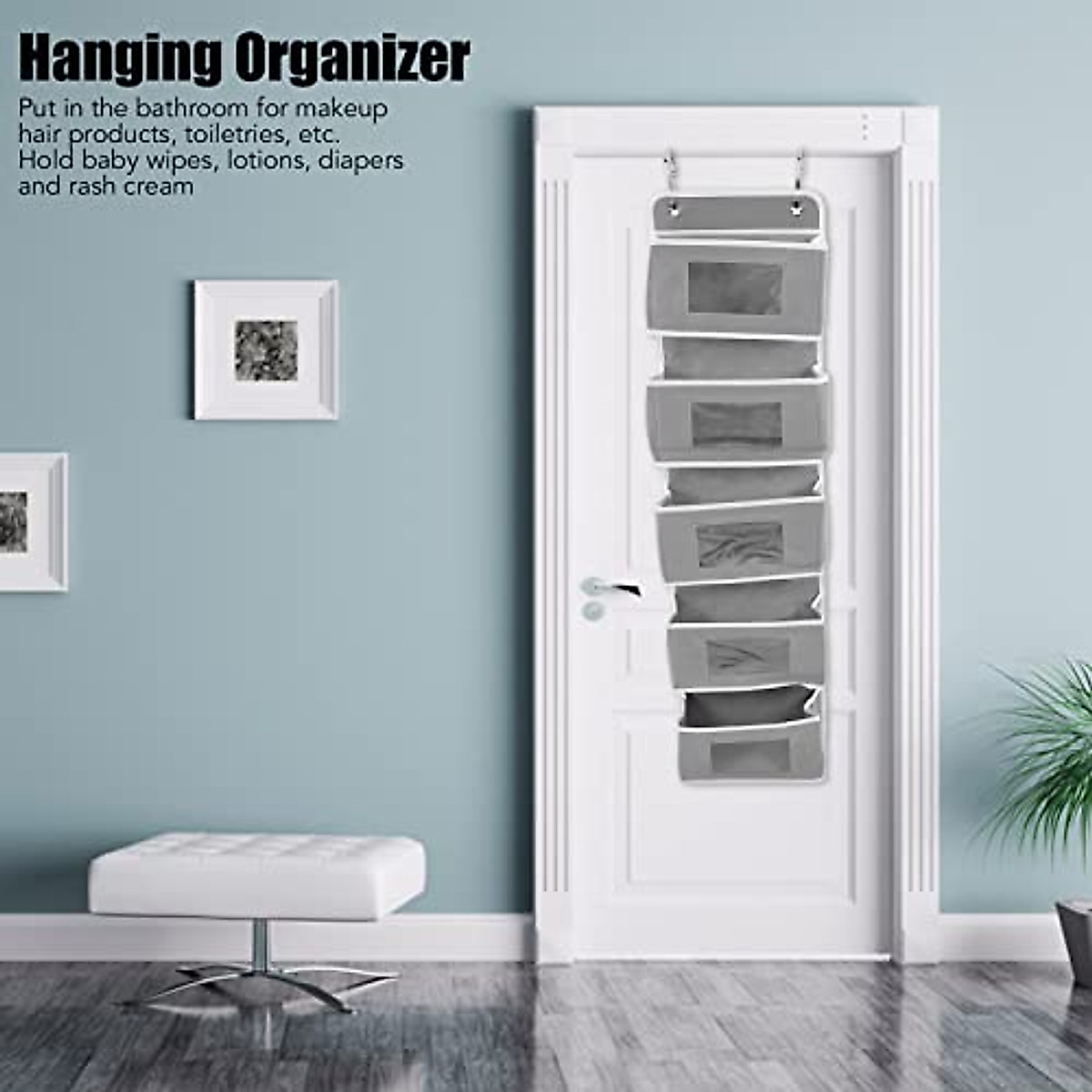 Tgoon Door Hanging Shelves, Portable Multi Layer Space Saving Over Door Hanging Organizer Breathable Non Woven for Bedroom(Grey, 5 Pockets)