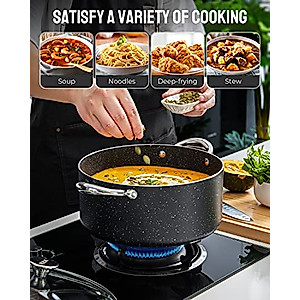 BEZIA Cooking Pot with Lid, 6 Quart Nonstick Stock Pot/Stockpot with Lid, Non Stick 6 QT Large Capacity Induction Pot for Soup, Broth, Chili, Stew - All Stove Compatible
