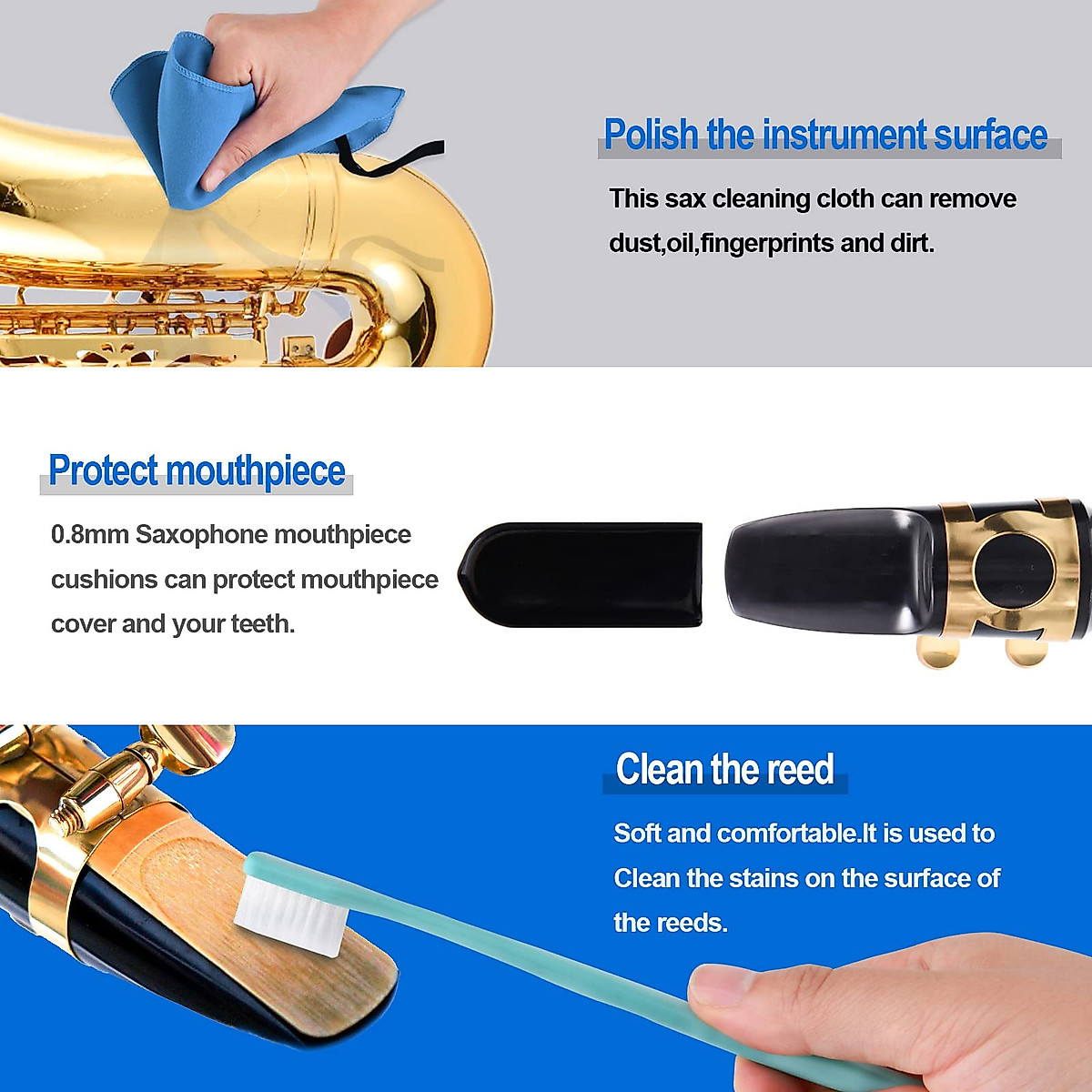 SKYNEO Saxophone Cleaning kit, Clarinet Cleaning Kit with Maintenance Kit,Cork Grease,Swab,Strap,Cleaning Cloth,Thumb Rest,Reed Case,Mouthpiece Brush and More