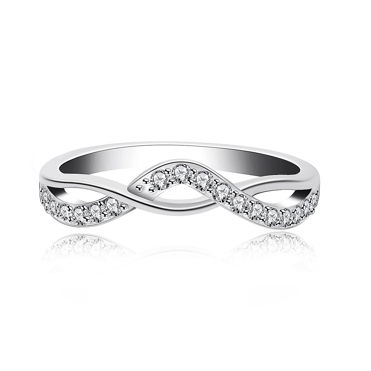 Uloveido Arched Infinity Eternity Rings for Women 925 Silver Stacking Rings Enhancer for Halo Engagement Wedding Rings White Gold Plated Size 7 Y1521