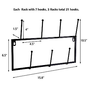 Jucoan 3 Pack Metal Coffee Mug Rack, Wall Mounted Coffee Mug Holder Cup Organizer Hanging Rack with Total 21 Cup Hangers for Home Kitchen Coffee Bar
