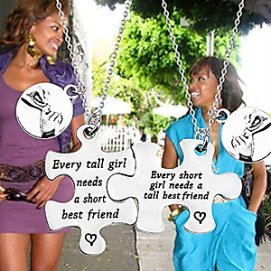 PLITI Funny Short Tall BFF Matching Gifts Best Friends Bracelet Set of 2 BFF Gift Every Short Girl Needs a Tall Best Friend BFF Friends Jewelry Set Friendship Gift Bestie Gifts (short tall necklace)