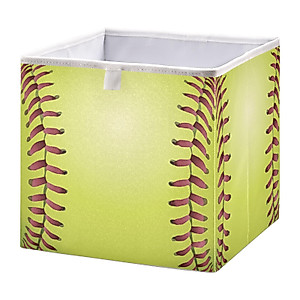 Emelivor Baseball Softball Laces Green Cube Storage Bin Fabric Storage Cubes Large Foldable Storage Baskets Cloth Box Containers for Home Closet Bedroom Drawers Home Decor,11 x 11inch