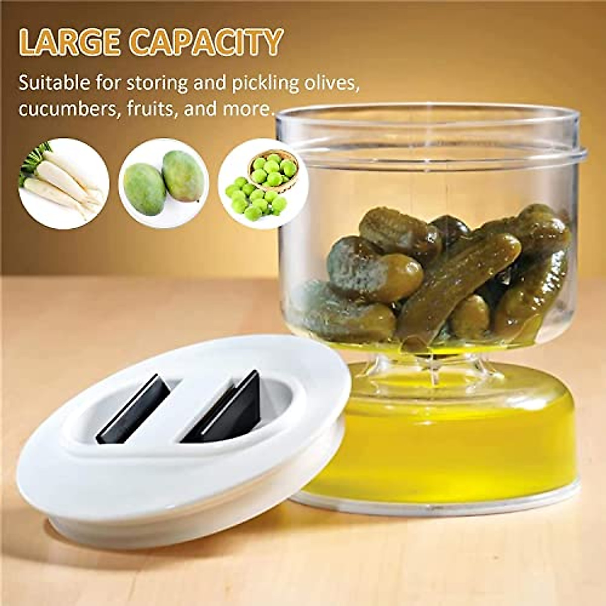 XCVBNM Pickle and Olive Hourglass Jar - Pickle Jar with Strainer Flip, Pickle Grabber, Juice Separator, Pickle Container, Kimchi Jar for Airtight Food Storage