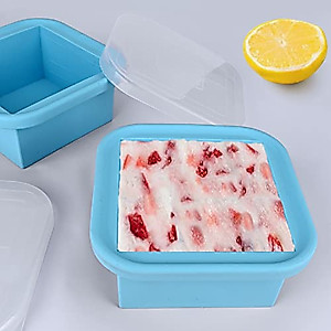 Kinggrand Kitchen 2-Cup Silicone Freezer Tray with Lid 4 Pack Silicone Freezer Molds Square Food Freezing Container Make 4 Perfect Soups, Broths, Stews, Sauces, Curries