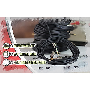 Guitar Cables (10 Pack) Instrument Cord by FAT TOAD | 24 AWG Patch Conductor for Electric Guitar, Bass, Amplifier, Speaker, Keyboard & Recording Studio | Shielded 20FT 1/4 Inch Gold Straight-End Wires