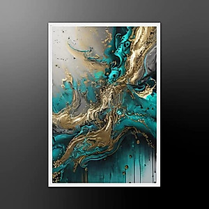 Abstract Turquoise Framed Canvas Giclee Print (Canvas, Black Wood, 24x36 in)