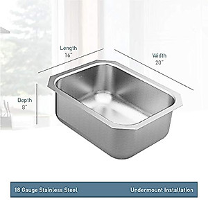 Moen GS18440 1800 Series 16-inch 18 Gauge Undermount Single Bowl Stainless Steel Kitchen or Bar Sink