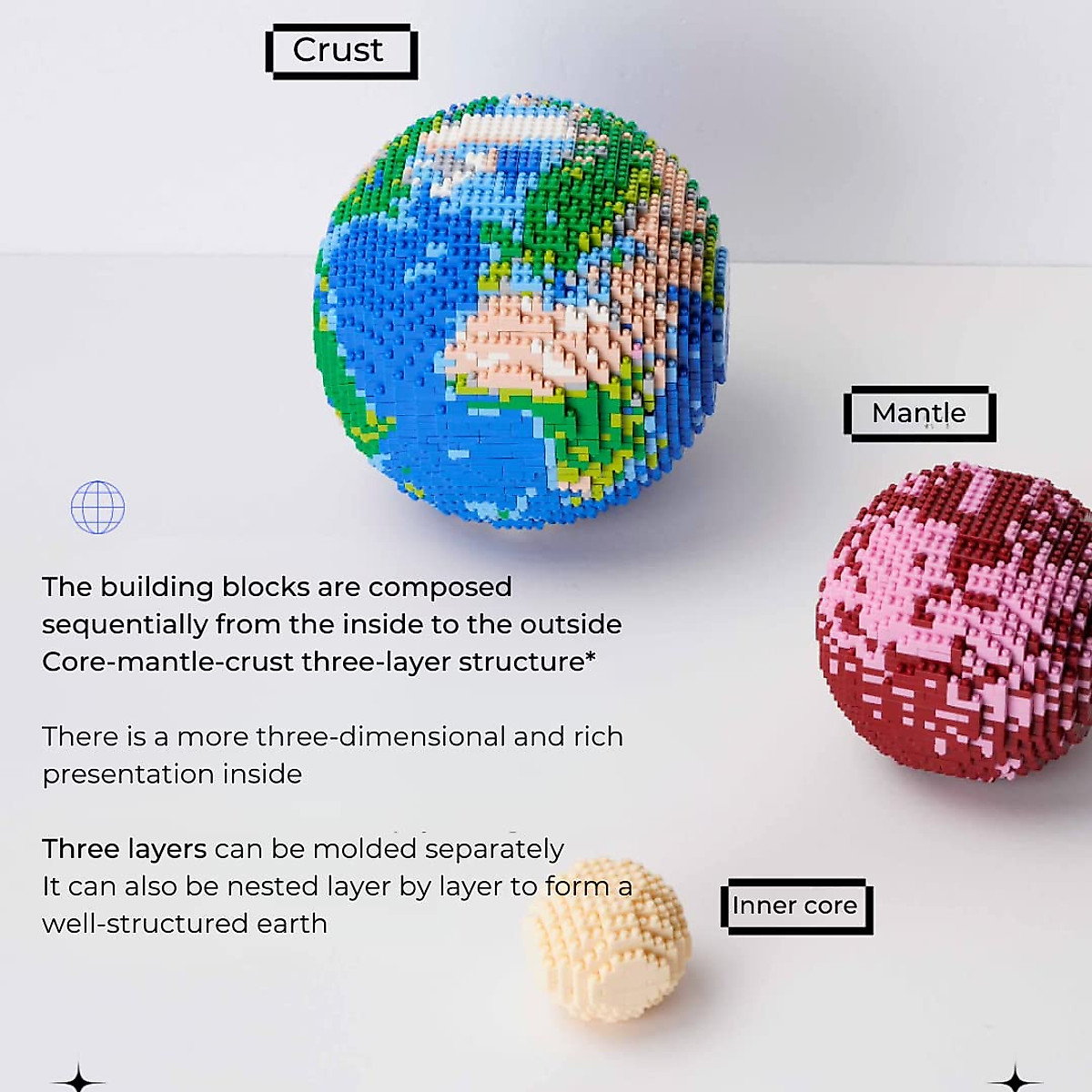 AstroReality: New 3D Pixel Earth Model Building Blocks Set (Pro), 11 Colors and 96 Shapes, Classic STEM Educational Puzzle, Toy for Adults and Kids 12+ (4,000 Pieces)