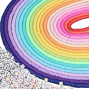 Clay Beads,6700 Pcs Colorful Flat Beads and Alphabet Beads for DIY Polymer Round Heishi Jewelry Making Beads for Necklace Earring Pendant and Bracelets Making (20 Strands 6mm)