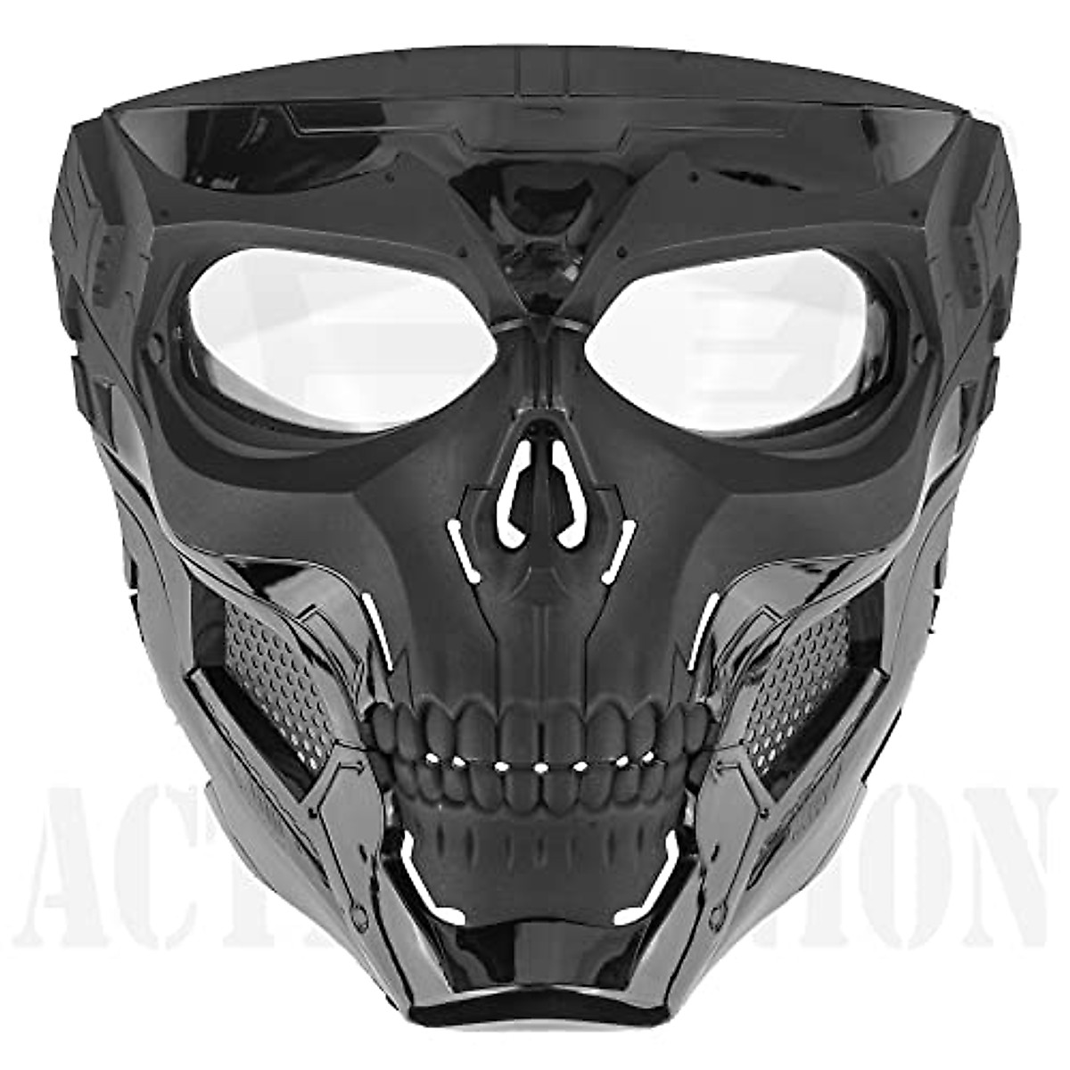 ACTIONUNION Airsoft Mask Full Face Skull Balaclava Face Mask Men Skeleton Mask Tactical Protective Paintball Mask Cosplay Costume (Black)
