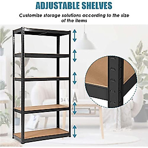 5-Tier Heavy Duty Metal Shelving, 66" x 30" x 12" Racking Storage Unit with Adjustable Shelves, 385LB Capacity Per Shelf, Garage Storage Shelving Units, Boltless Shelving Unit for Free Combination
