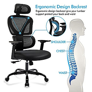 FelixKing Ergonomic Office Chair, Ergo 3D Computer Chair Breathable Mesh Desk Chair with Lumbar Support, High Back Gaming Chair with Adjustable Headrest and Armrests for Conference Room (Black)