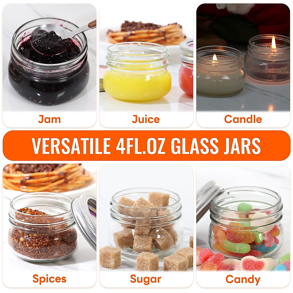 AuroTrends 4 oz Mason Jars with Lids 24Pack, Small Mason Jars 4 oz- Small Glass Jars with Lids 4 oz for Canning and Salad Dressing Container to Go (4fl.oz/Set of 24)