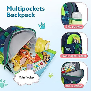 mommore Toddler Backpack, Kids Backpack with Leash, Dinosaur Backpack for Boys 2-4, Cute 3D Cartoon Preschool Kindergarten Backpacks, Green