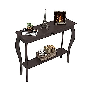ChooChoo Narrow Console Table with Drawer, Chic Accent Sofa Entryway Table with Shelves for Entryway, Living Room, Hallway, Espresso