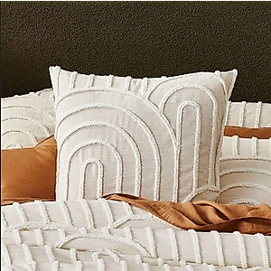 HandloomBazzar 100% Cotton Hand Tufted Textured Duvet Cover Boho Bedding Comforter Cover Set of 3 Pieces with Corner Ties & Zip Closures (Off White/Creame (Design 1), King 90"" x 104""), HBDVT001