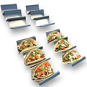 Taco Holders Set of 4 - Premium Large Taco Shells Plates Holds Up to 3 or 2 Tacos Each, Stainless Steel Very Hard and Sturdy, Dishwasher & Oven Safe