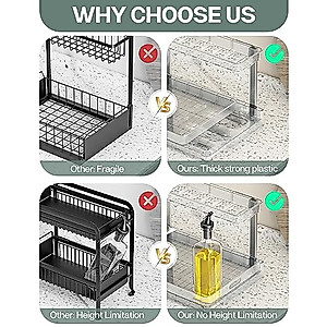 Under Sink Organizer and Storage, 2 Tier Sliding Under Sink Shelf, L Shaped Pull Out Cabinet Basket Organizer, Multi-Purpose Slide Out Organizer Rack for Bathroom, Kitchen, 2 Pack, Clear