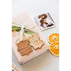 You And Me Puzzle Piece Wood Ornament Pair for Wedding Anniversary, Holiday [Personalized Name Love Ornament, Christmas Gift for Mom, Dad, Husband, Couple, Made in the USA]