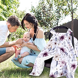 Jundetye Baby Car Seat Cover, Peekaboo Opening Winter Car Seat Canopy for Baby Girls Boys, Mom Nursing Breastfeeding Covers, Blanket for Infant, Purple Watercolor Flower