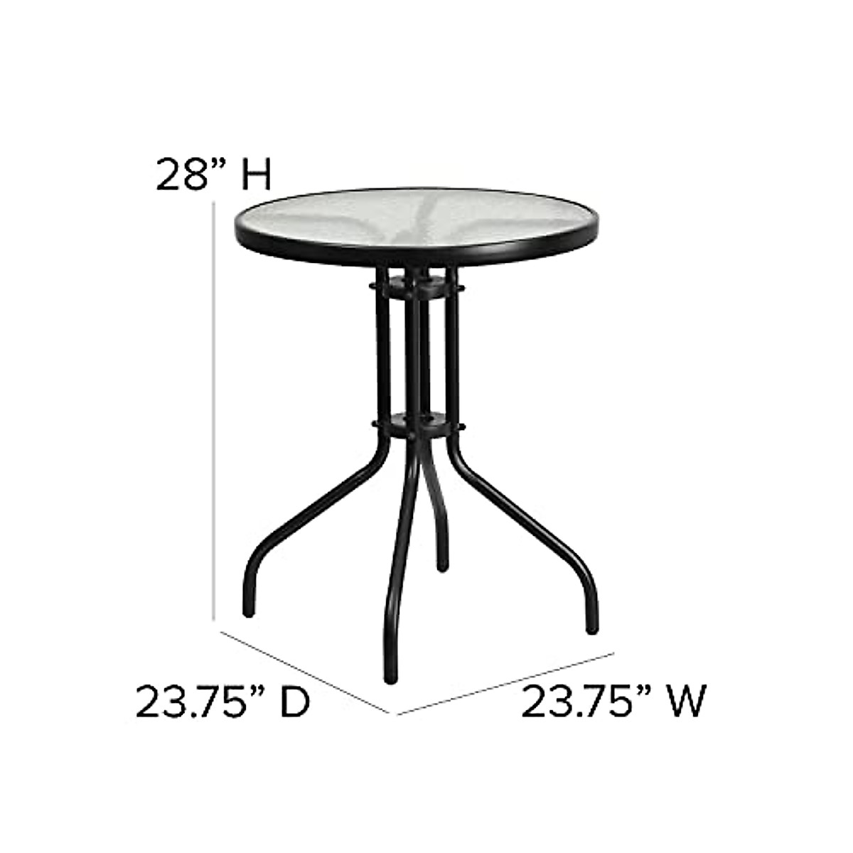 Flash Furniture 23.75'' Round Glass Metal Table with 2 Black Rattan Stack Chairs