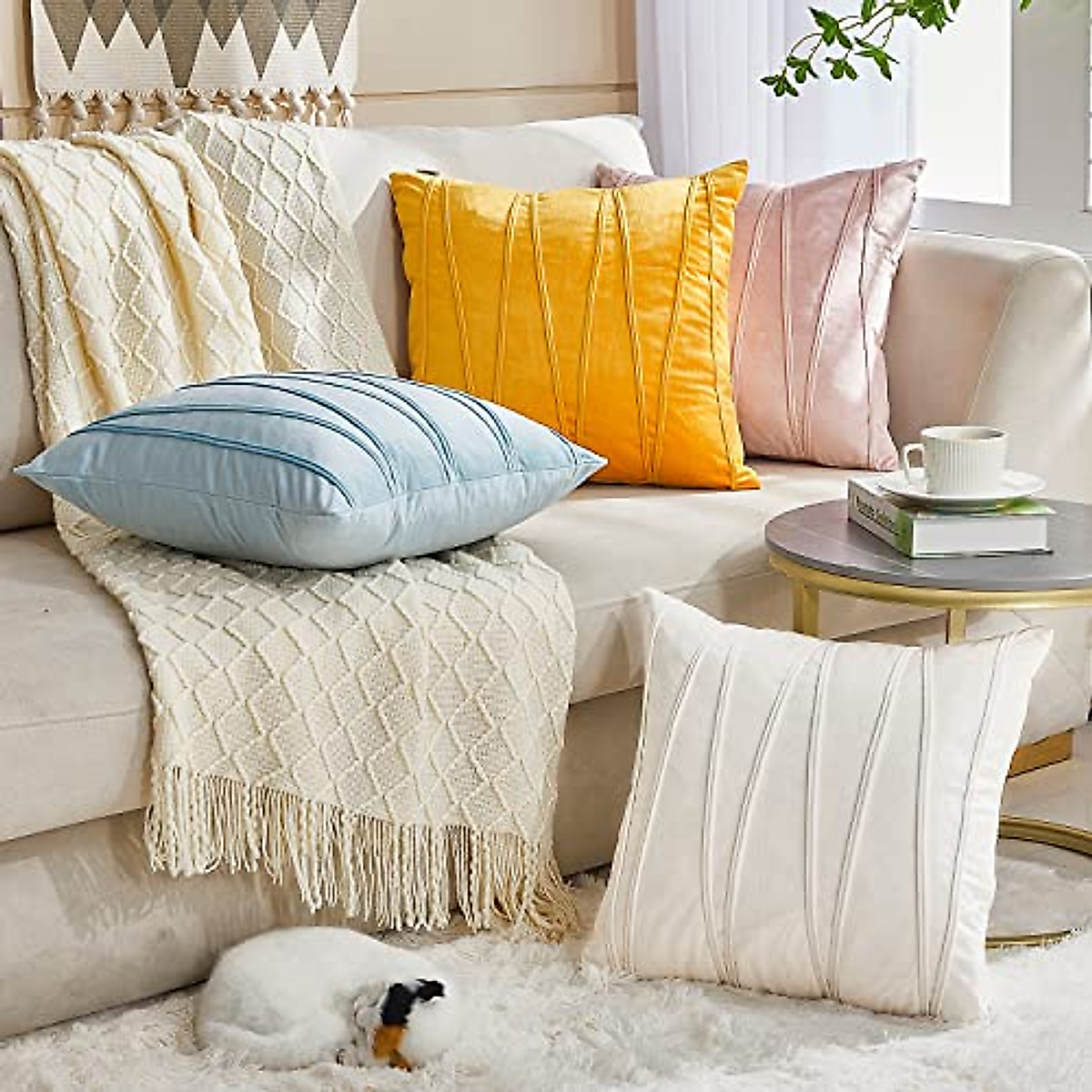 Top Finel Decorative Throw Pillow Covers 18 X 18 Inch,Soft Solid Velvet Pillow Covers Cushion Case for Sofa Bedroom 45 X 45 Cm (Pack of 2) Cream White