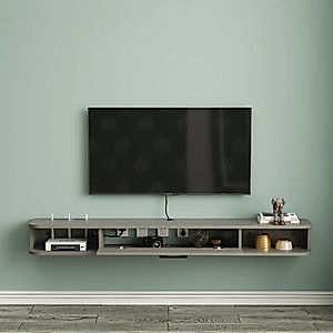 Pmnianhua Floating TV Stand,47'' Wall Mounted Floating Media Console for TVs up to 50 inches,Floating TV Shelf with Storage for Gaming Consoles Small Spaces Apartments, Bedrooms (Light Grey Oak)