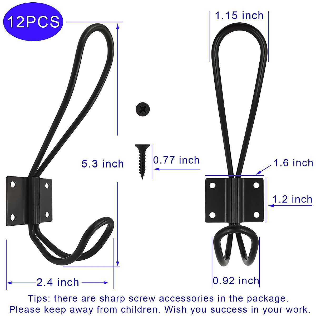 LLPJS Farmhouse Rustic Style Coat Hooks, Coat Rack Towel Hanger for Coats and Hats or Bags Clothes Hanging, Entryway Board Wall Mounted Hooks (12 Pack)