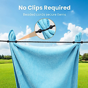 HISAFA Compact Travel Clothesline Lightweight Camping Clothes Line, 24 beads, 11.5 Feet