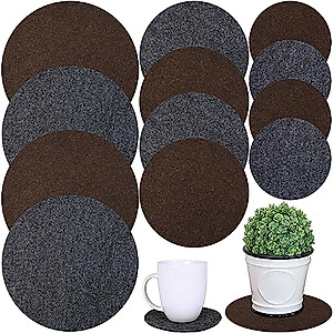 Drymate Plant Coaster Mat Reversible, Charcoal/Brown, (6”, 8”, 10”), (Set of 12), (4 of Each Size), Round/Fabric, Absorbent/Waterproof - Protects Surfaces, Contains Liquids (USA Made)