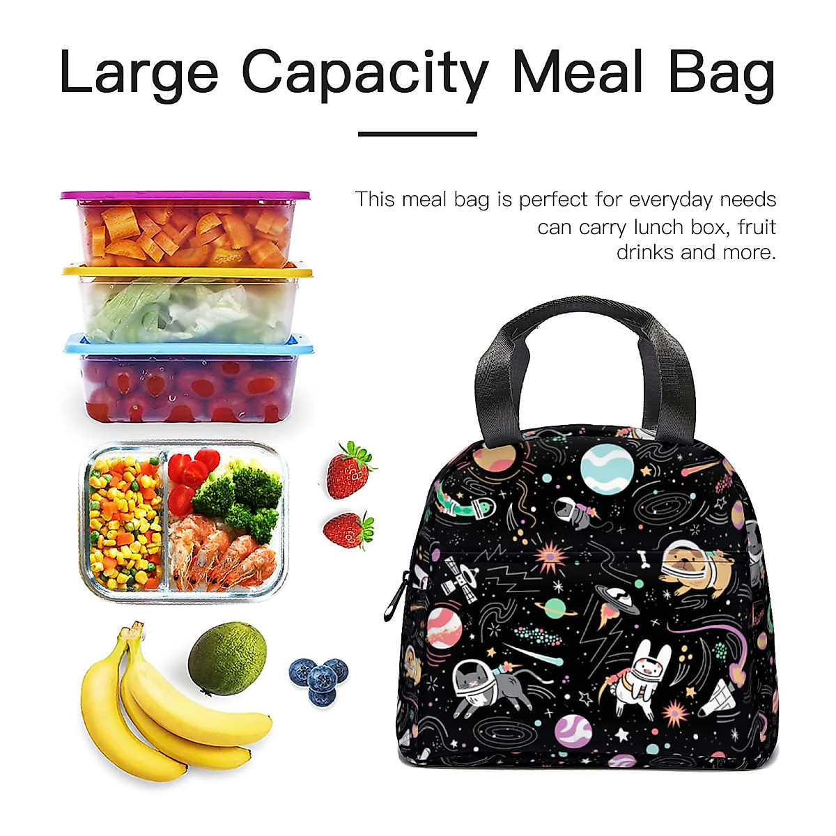 Giwawa Outer Space Lunch Bag for Boys Cat Dog Animal Lunch Box Insulated Lunch Box Lightweight Lunch Organizer Cooler Bag Kid School Women Men Adult