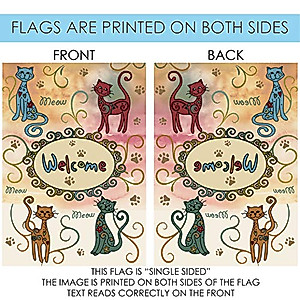 Toland Home Garden 112622 Meow Welcome Cat Flag 12x18 Inch Double Sided Cat Garden Flag for Outdoor House Kittens Flag Yard Decoration